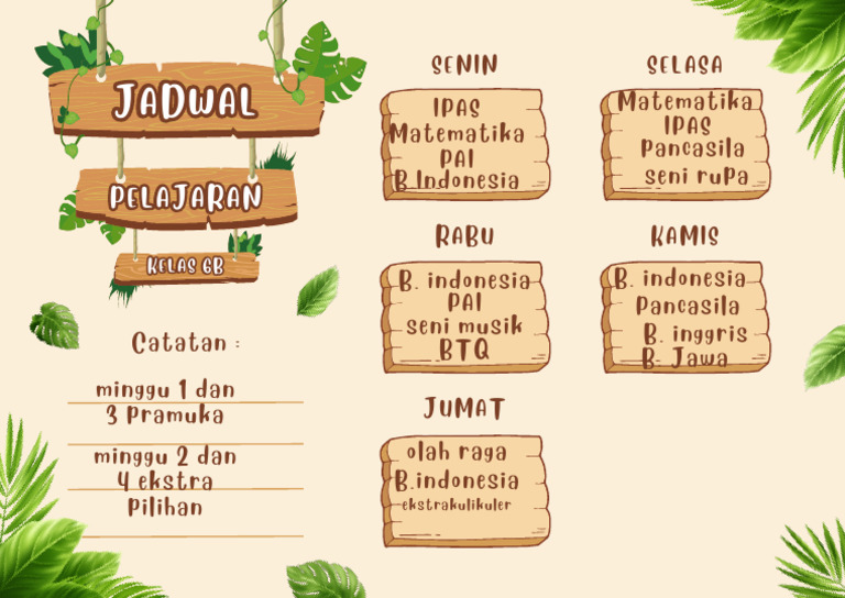 Jadwal Pelajaran Kelas Lucu Estetik Krem Coklat Hijau | PDF