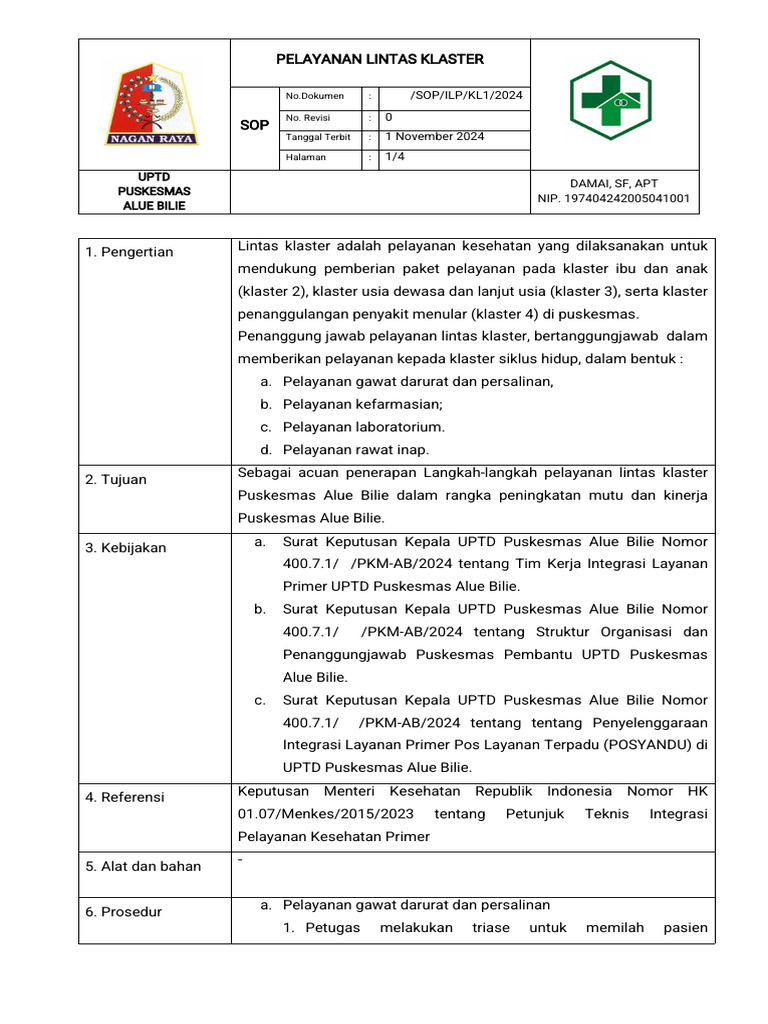Sop Pelayanan Lintas Klaster | PDF
