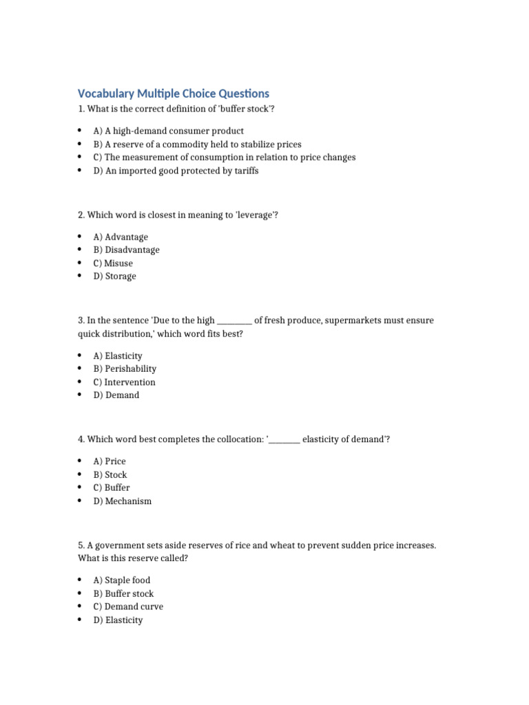 Vocabulary Quiz: Economic Terms | PDF