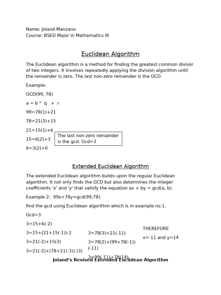 (Joland) Euclidean Algorithm | PDF
