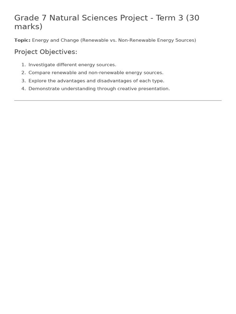 Grade 7 Natural Sciences Projectfffffff (AutoRecovered) | PDF | Energy ...