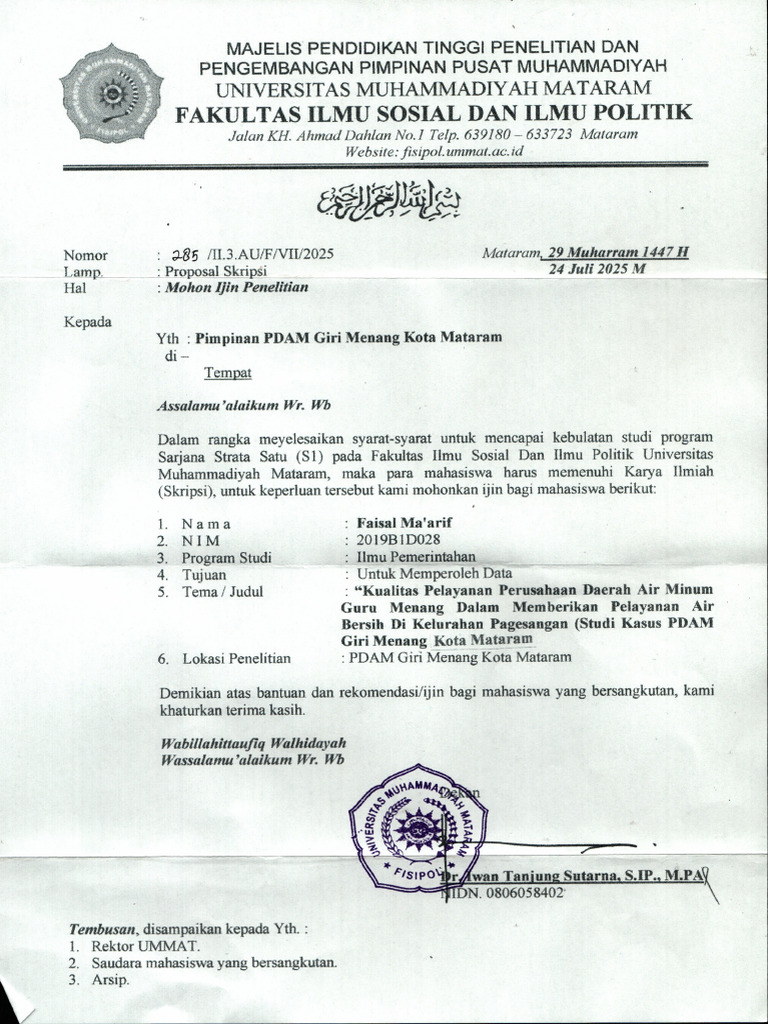 Permohonan Izin Penelitian | PDF