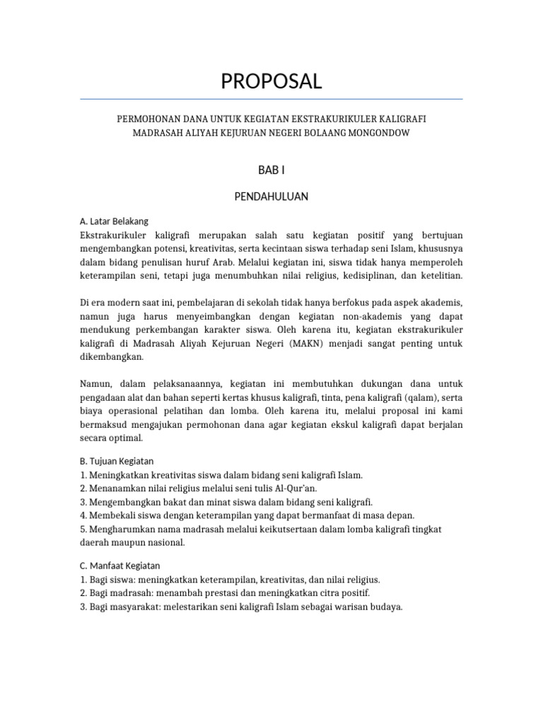 Proposal Ekskul Kaligrafi MAKN | PDF