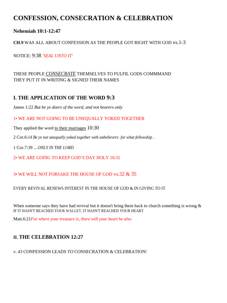 Outline Confession CONSECRATION | PDF