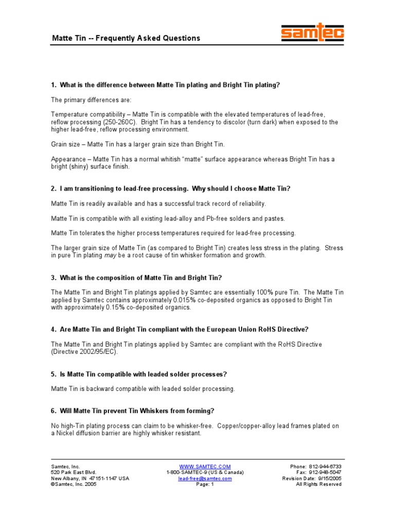 Matte Tin Faq | PDF | Solder | Manmade Materials