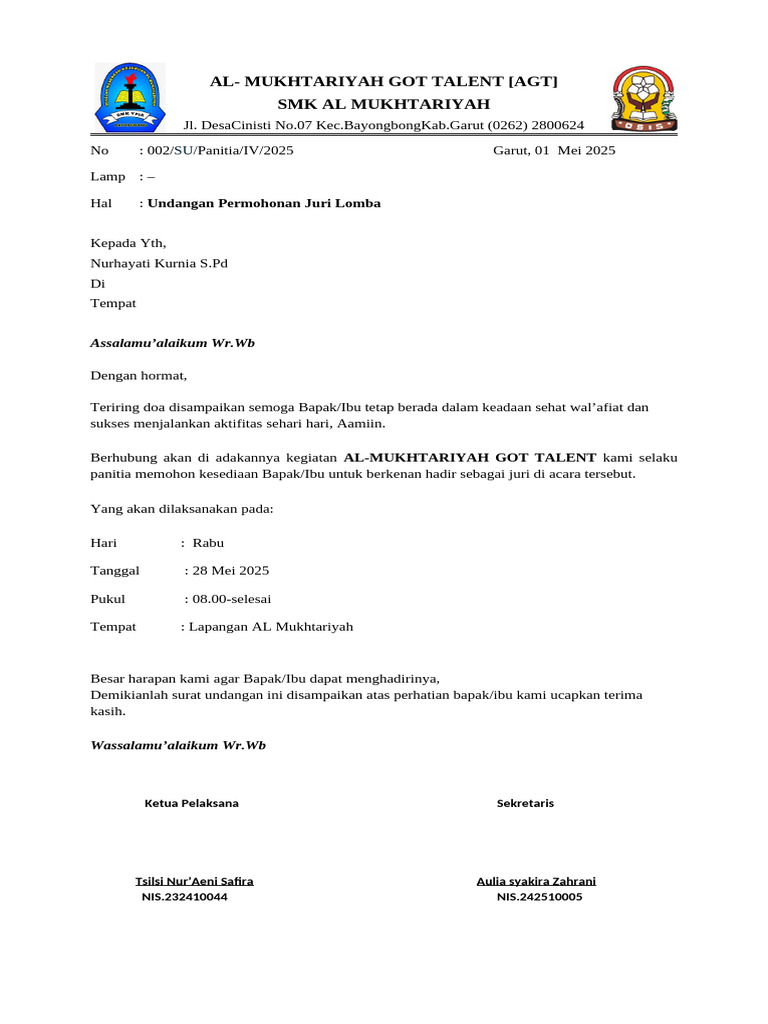 Surat Undangan Juri Agt | PDF
