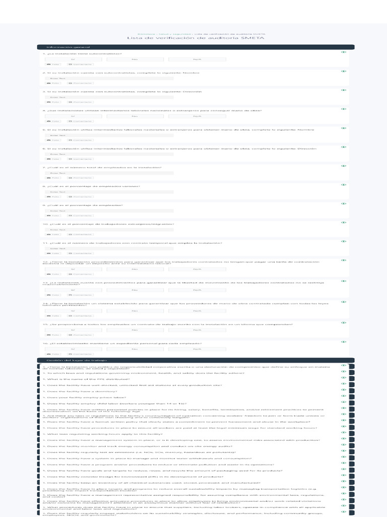 GoAudits - SMETA Audit Checklist (Sample) | PDF