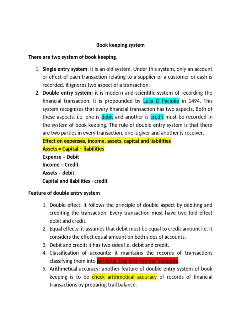 3.double Entry Book Keeping System | PDF | Debits And Credits | Bookkeeping