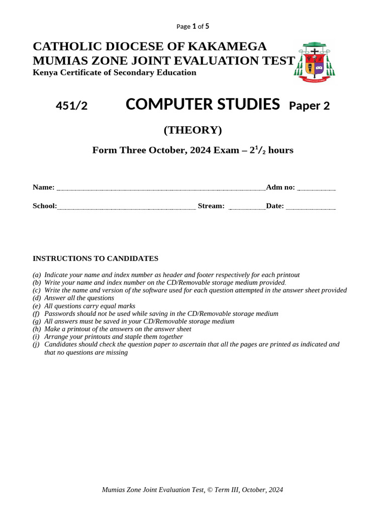 Computer Studies Pp2 QP | PDF | Data | Computer Data