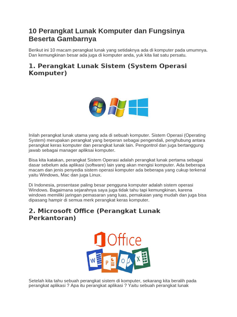 10 Perangkat Lunak Komputer Dan Fungsinya Beserta Gambarnya | PDF
