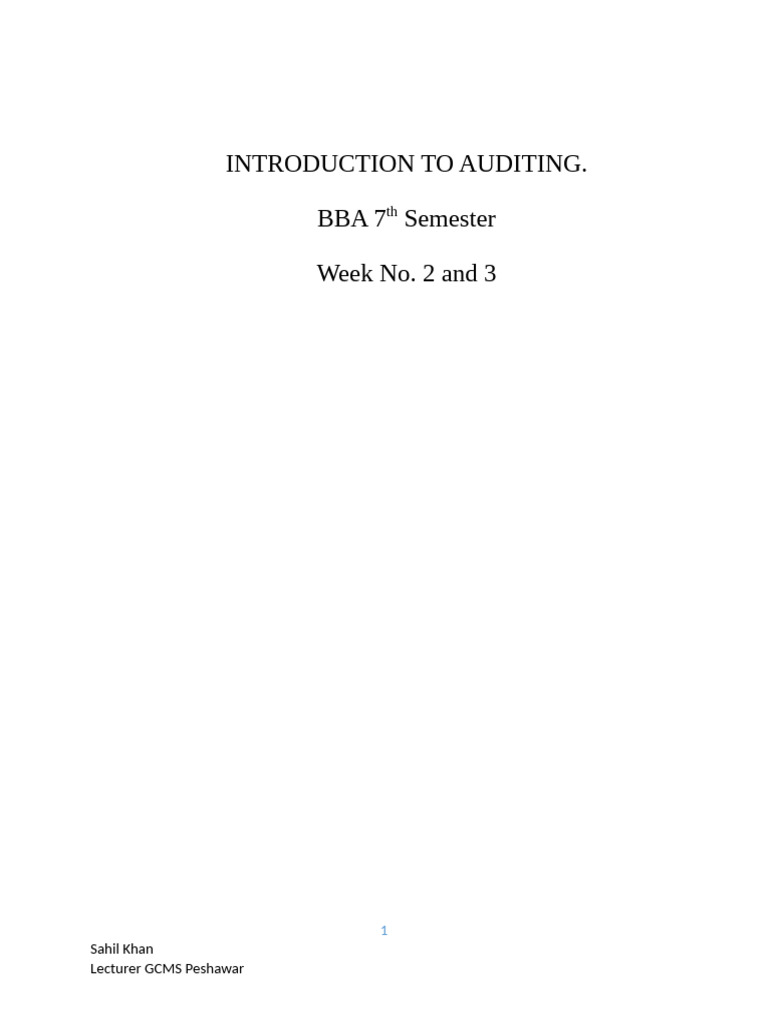 Fundamental Concepts of Auditing, Week No.2&3 | PDF | Audit | Internal ...