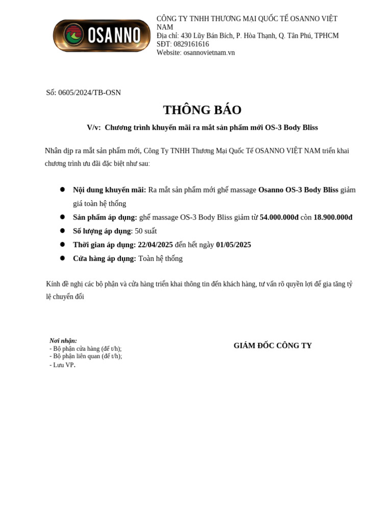 Thông Báo CTKM Os3 | PDF