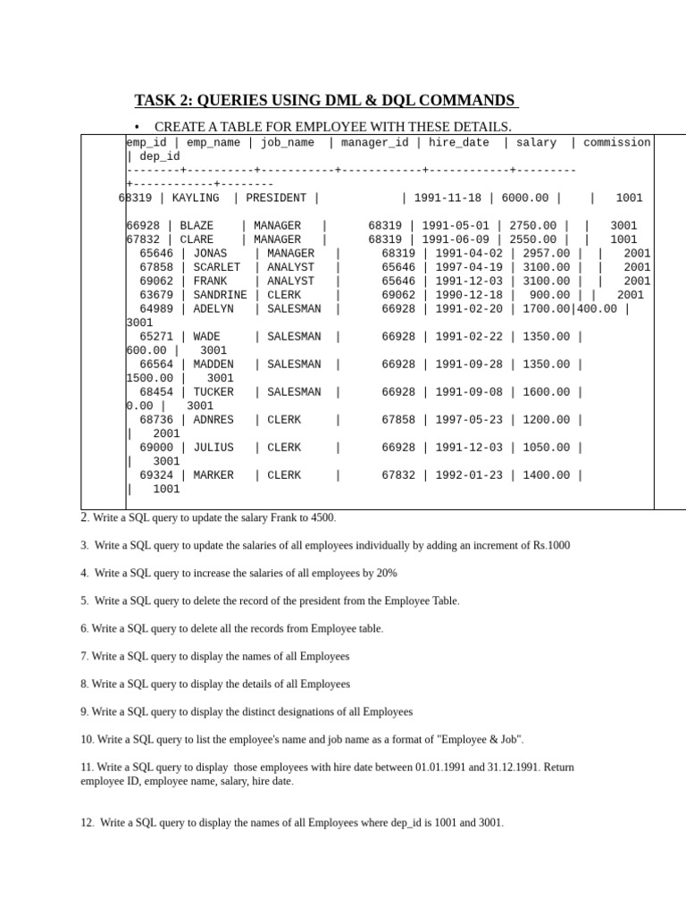 SQL Queries for Employee Management | PDF | Sql | Chess Theory
