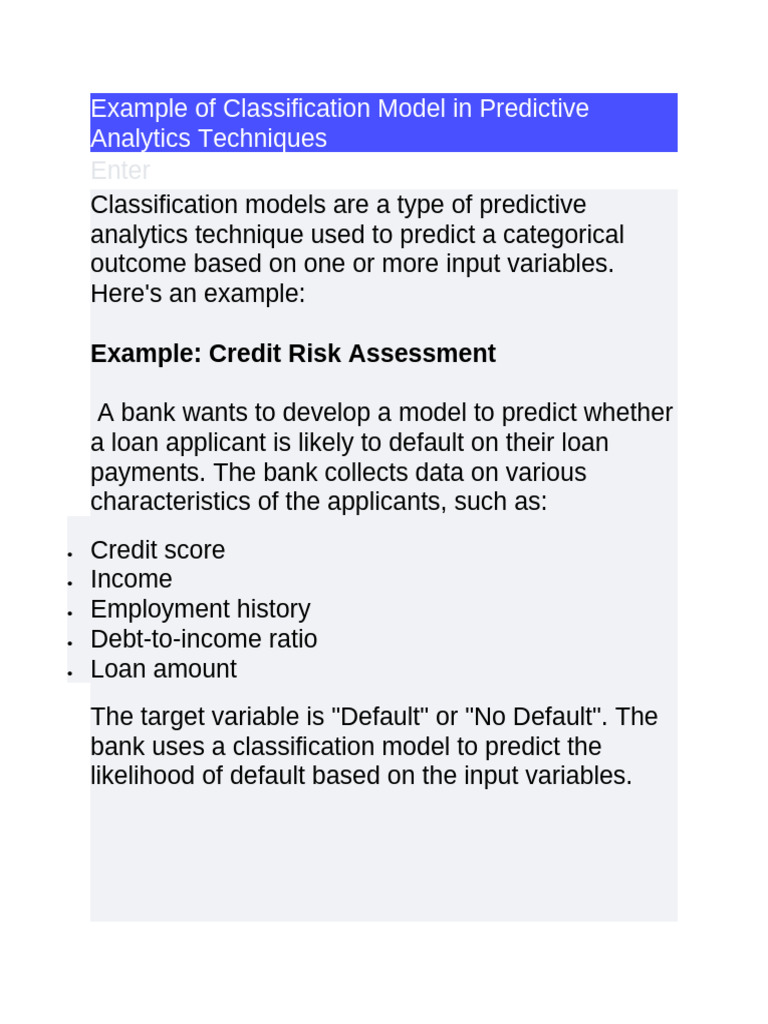 Example of Classification Model in Predictive Analytics Techniques ...