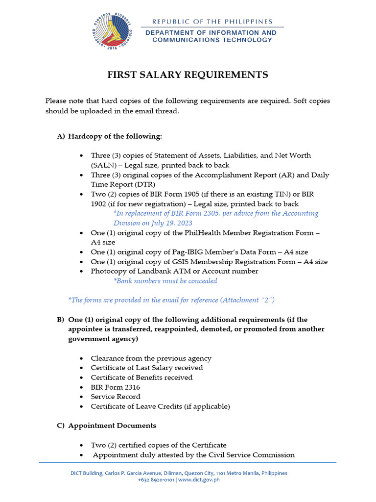 B First Salary Requirements | PDF