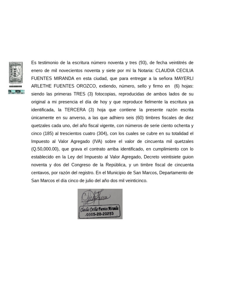 Testimonio de Escritura Notarial 1997 | PDF