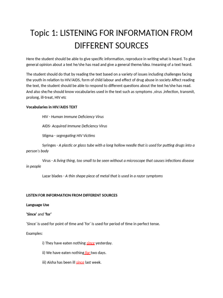 Form Three English Listening Notes | PDF | Reading Comprehension ...