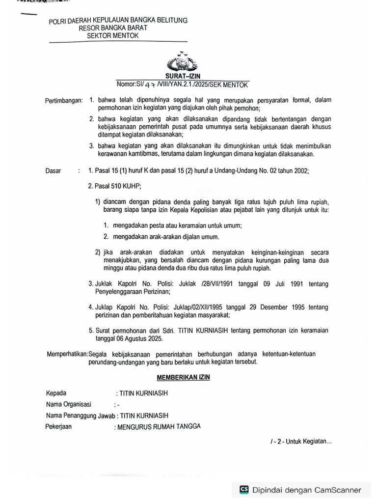 Surat Ijin Polsek | PDF