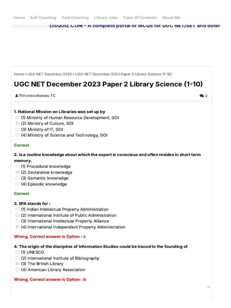 UGC NET December 2023 Library Science MCQs | PDF