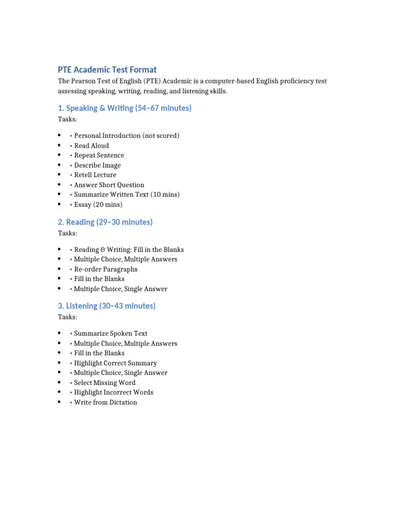 Pte Academic Test Format Pdf