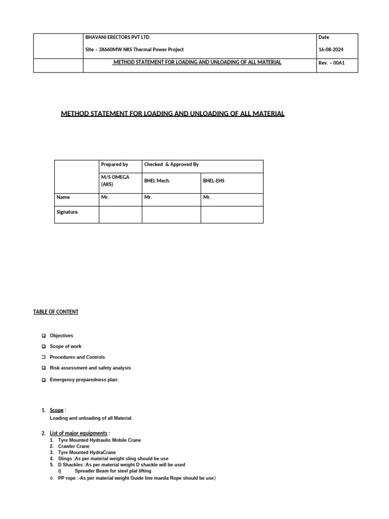Loading & Unloading Method Statement | PDF | Crane (Machine) | Housekeeping