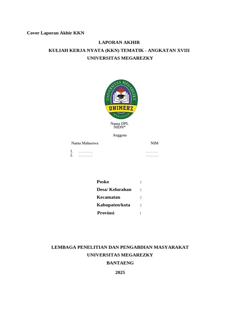 2. Lampiran 2 Format Cover Laporan Akhir KKN | PDF