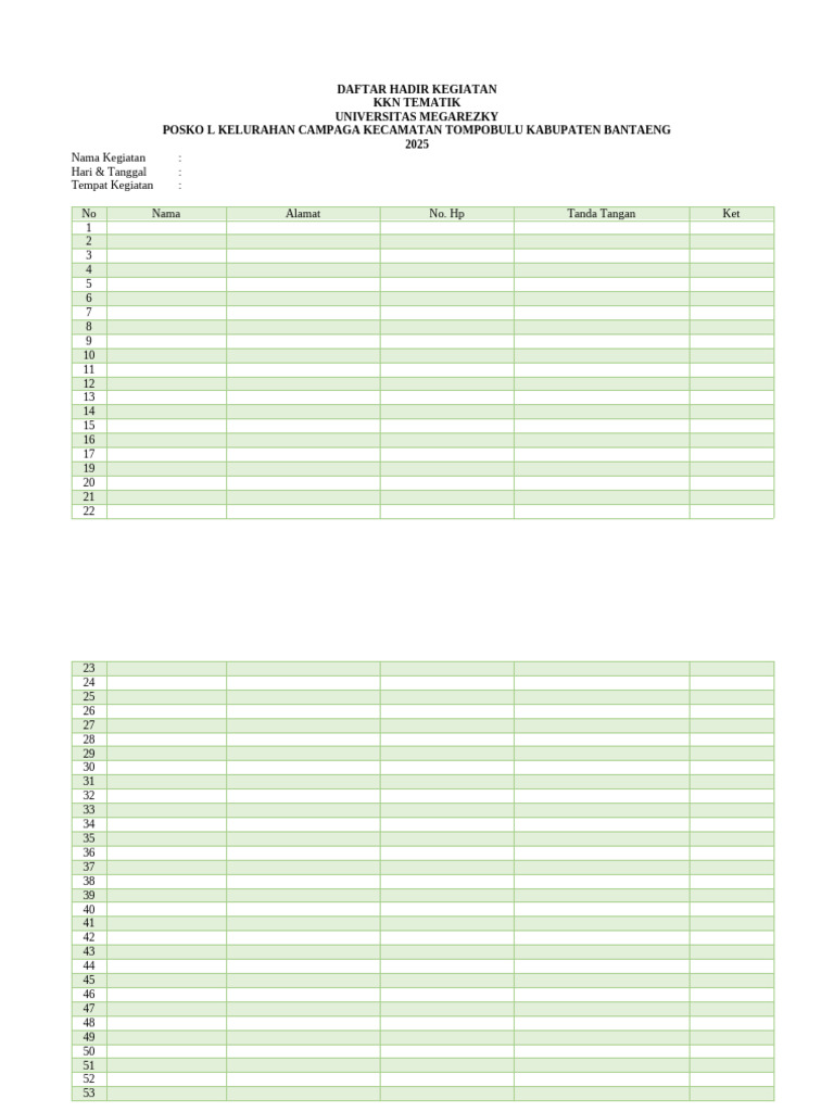 Lampiran 7 Format Daftra Hadir Kegiatan | PDF
