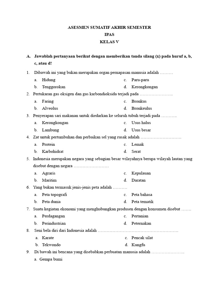Contoh Soal Asesmen Akhir Semester Kelas V Mapel IPAS Dan Bahasa Osing ...