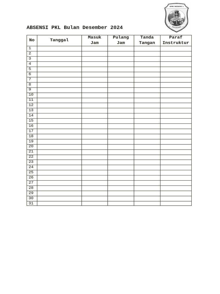 Absensi PKL Des-Jan-Nov 2024 | PDF