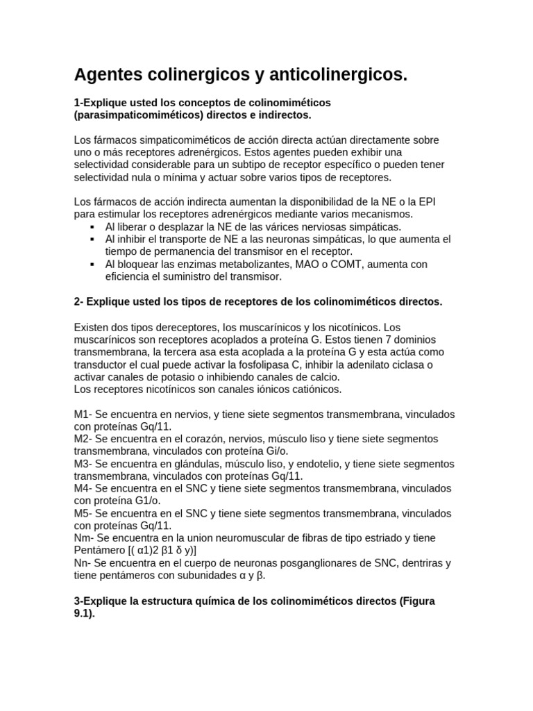 Agentes colinérgicos y anticolinérgicos | PDF | Acetilcolina ...