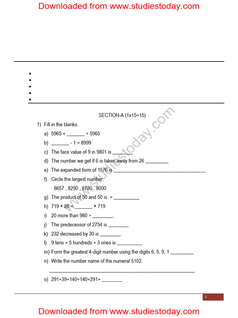 Class 3 Maths Question Paper | PDF | Mathematics