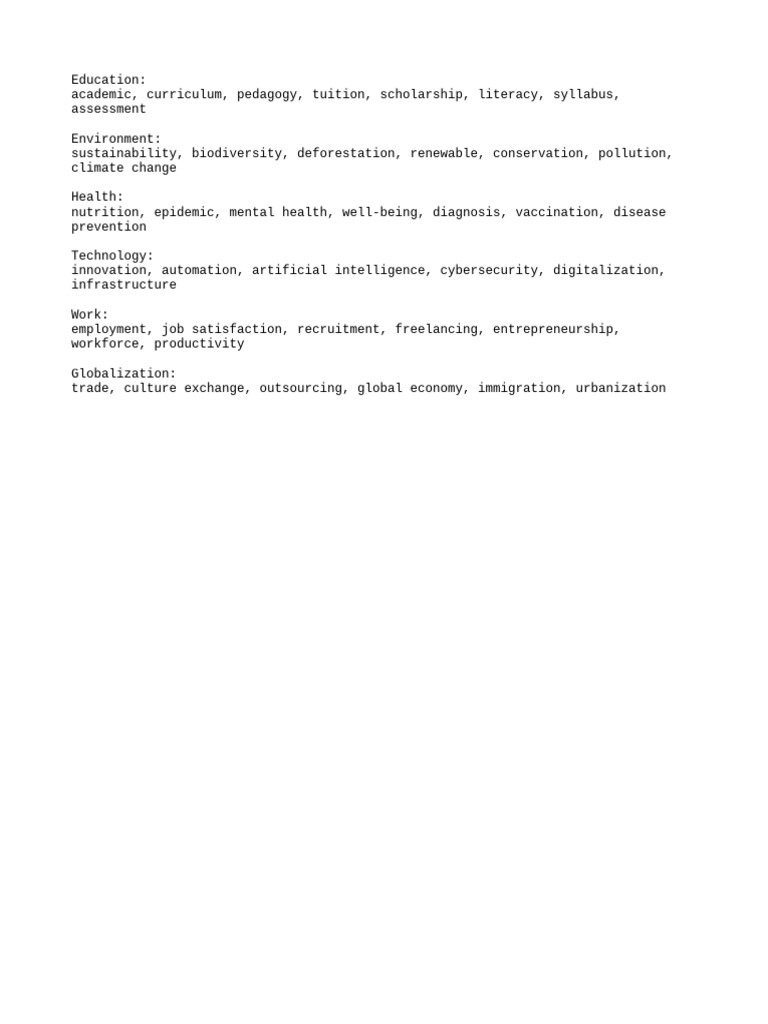 IELTS Topics Vocabulary | PDF