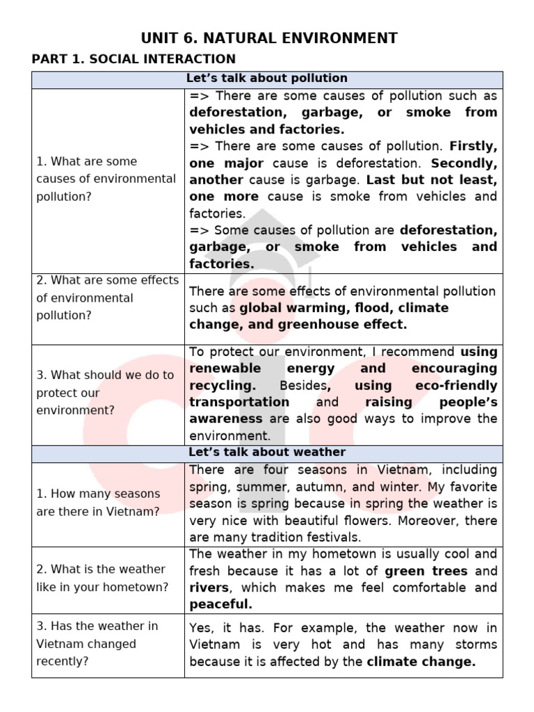 Unit 6. Natural Environment With Answer | PDF | Climate Change ...