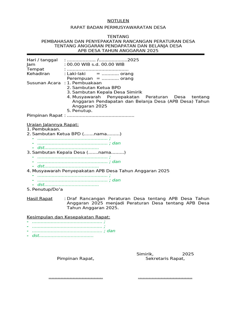 Rapat Penyepakatan APB Desa 2025 | PDF