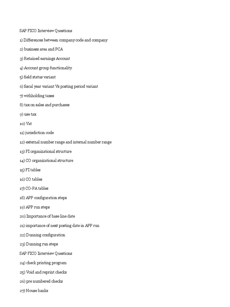 SAP FICO Interview Questions | PDF | Cheque | Payments