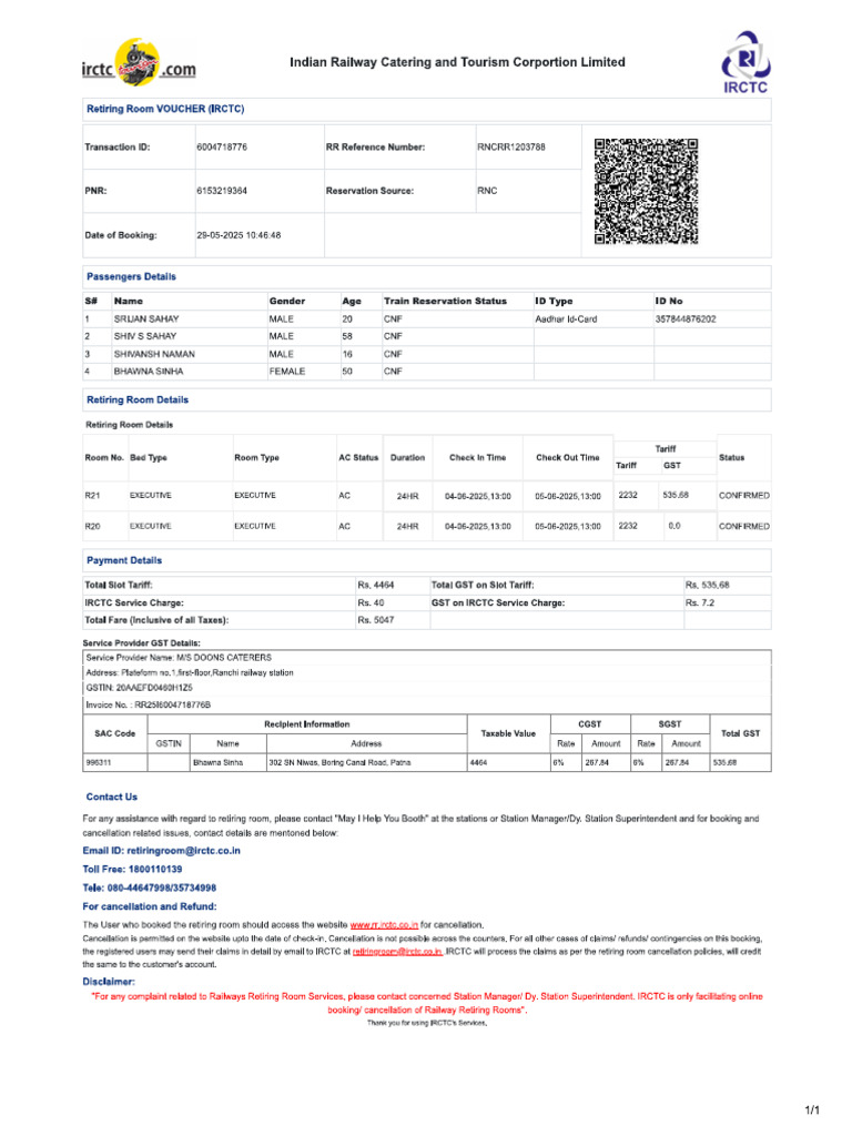 Retiring Room Booking | PDF