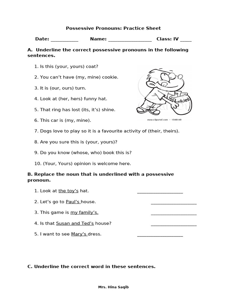 Possessive Pronouns Practice Worksheet | PDF