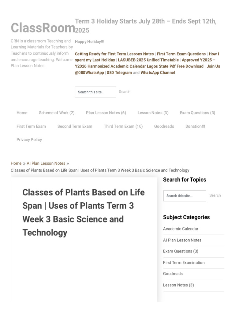 Plants: Classes and Uses for Primary 1 | PDF | Plants | Teachers