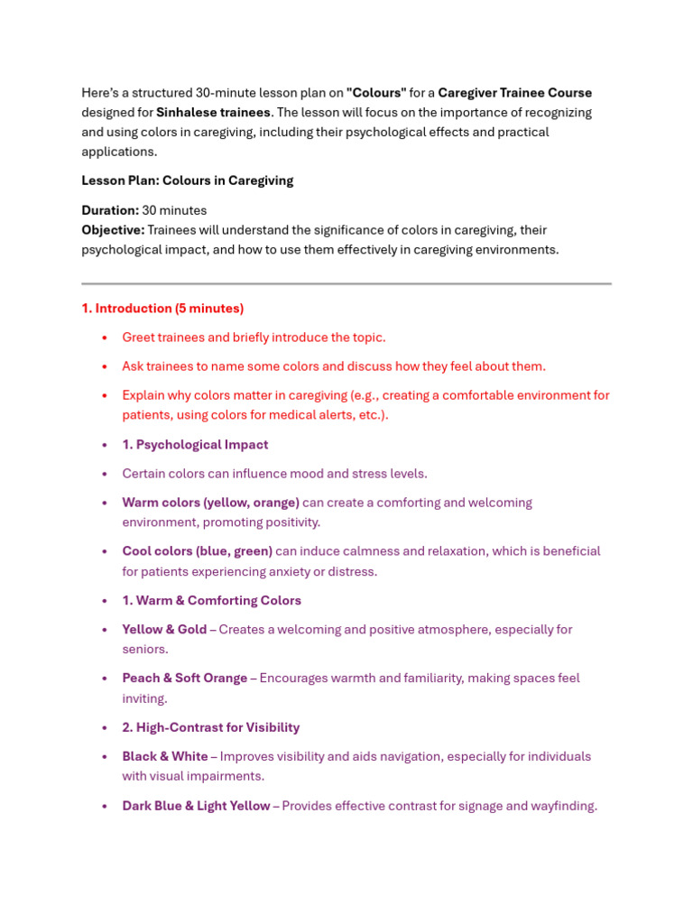 How Important The Colours in Caregiving | PDF | Caregiver | Color