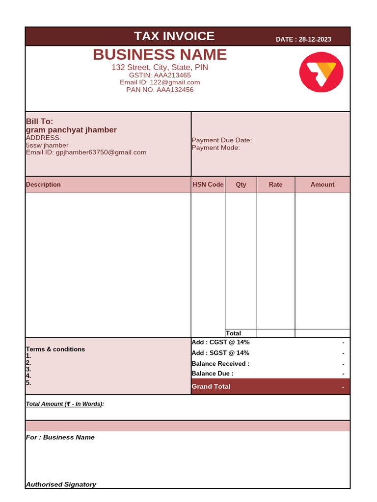 GST Invoice Template in Excel | PDF
