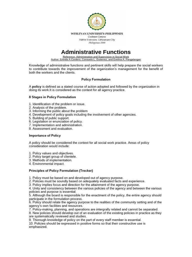 Key Administrative Functions in Social Work | PDF | Human Resource ...