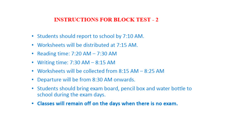 Instructions For Block Test - 2 | PDF