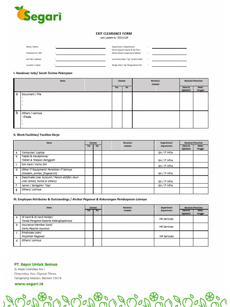 Formulir Clearance Keluar Karyawan | PDF
