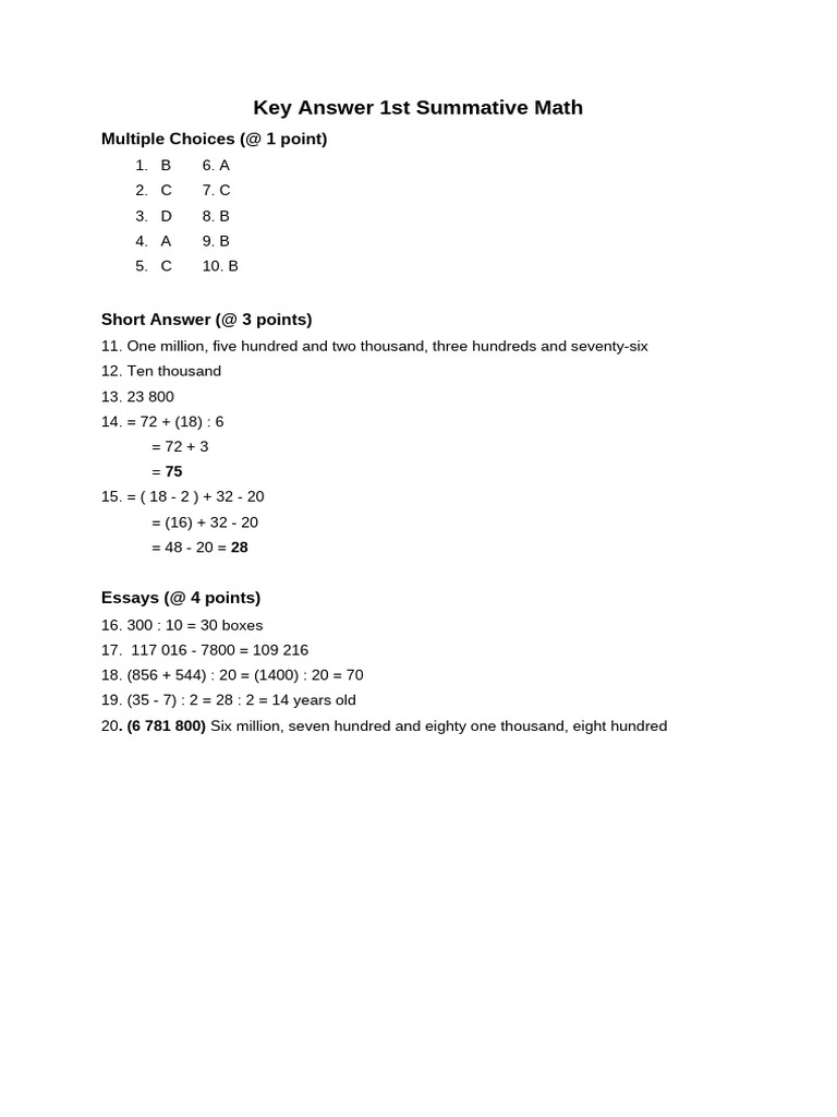 1st Grade Math Summative Assessment | PDF