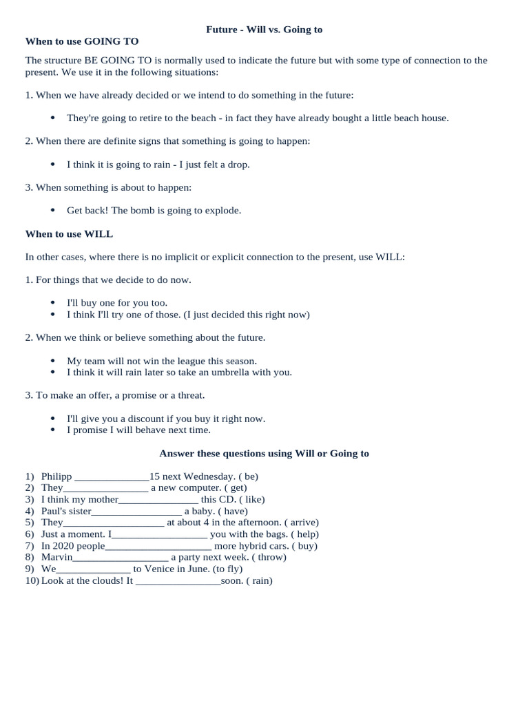 Will vs going to | PDF
