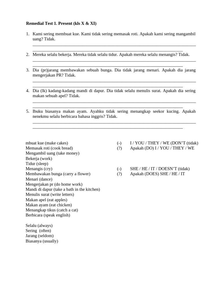 Ujian Remedial Tenses: Present & Future | PDF