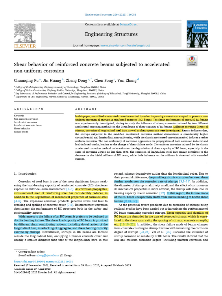 Fu Et Al2023 - Shear Behavior of Reinforced Concrete Beams Subjected To ...