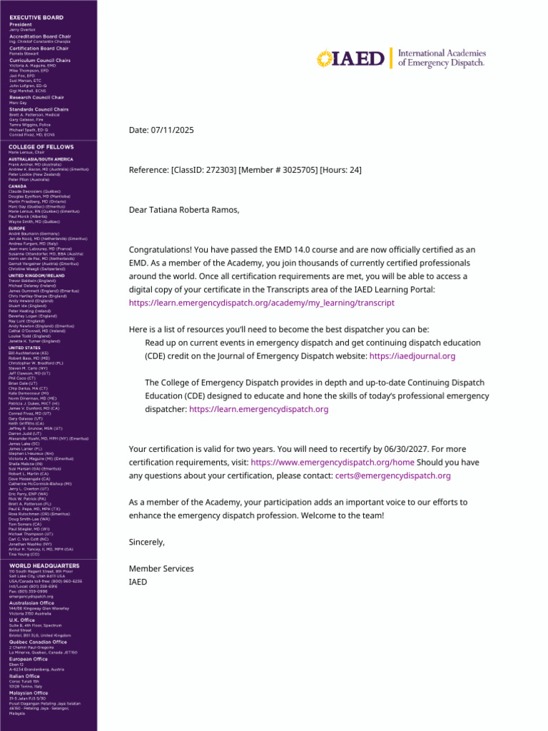 EMD Certification Confirmation Letter | PDF