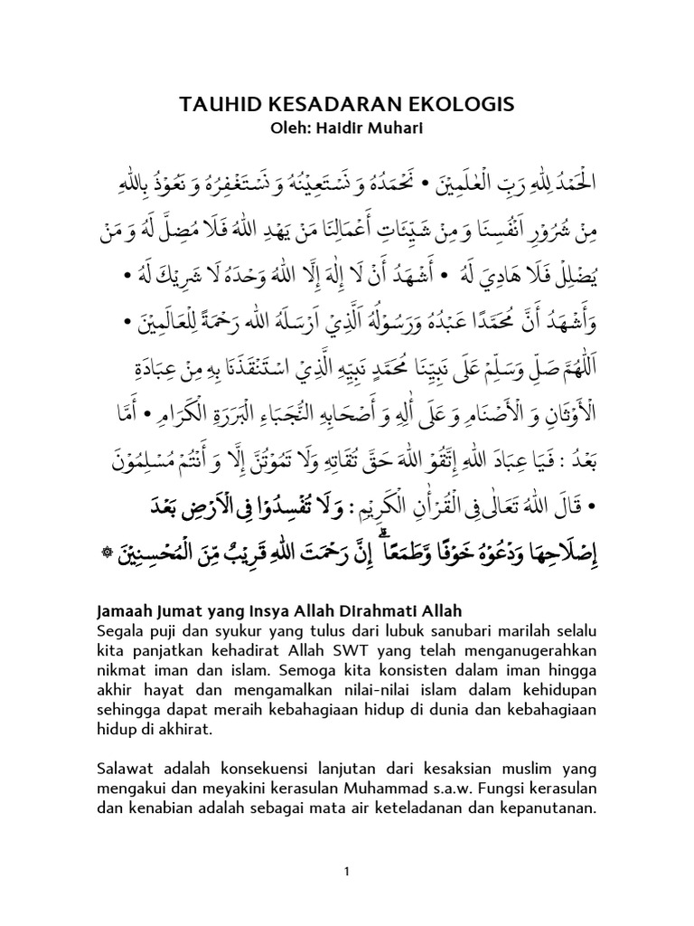 Tauhid dan Kesadaran Ekologis | PDF
