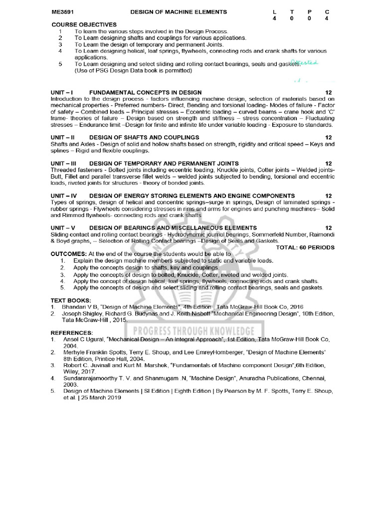 Me3591 Design of Machine Elements | PDF